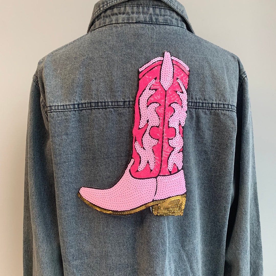Pink Sequins Cowboy Boot Iron on Patch for Shirt Applique - Etsy