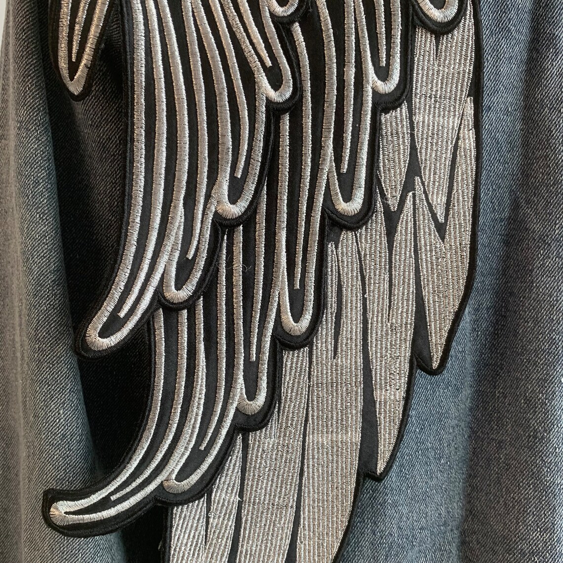 Large Embroidered Silver Angel Wings Patch for Costume Sew on Appliqué ...