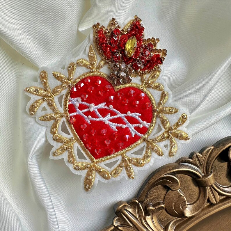 Mini Delicate Embroidery Sacred Heart Patches,sequined Applique,mexican ...