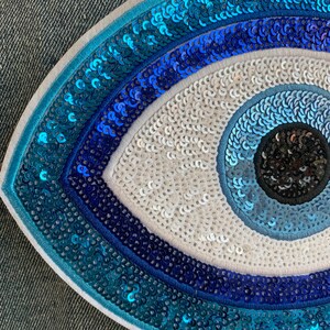 Large Blue Sequins Evil Eye Iron-on Patch - Ward off Negativity in ...