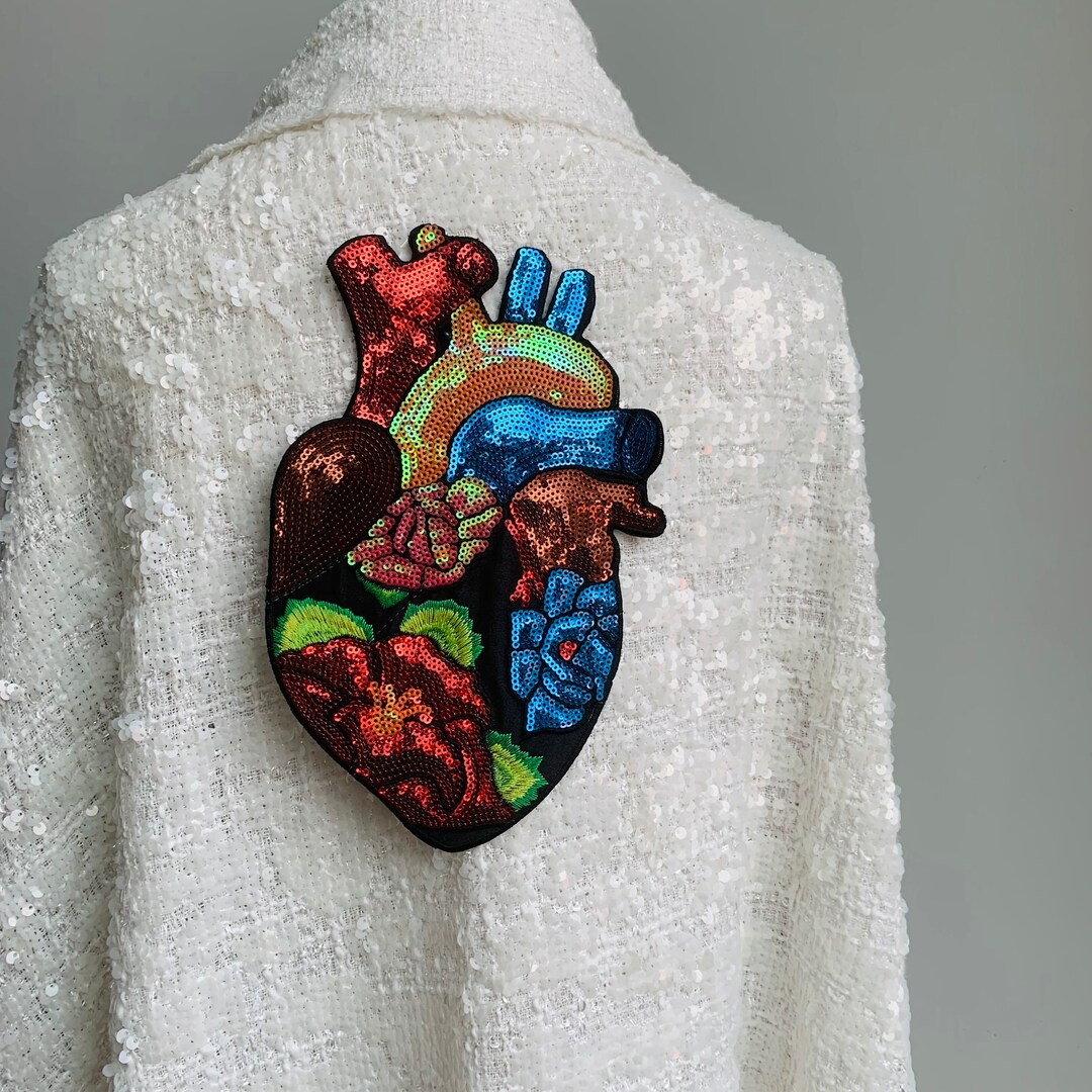 Large Embroidery Sequined Heart Iron-on Patch - Colorful Design ...