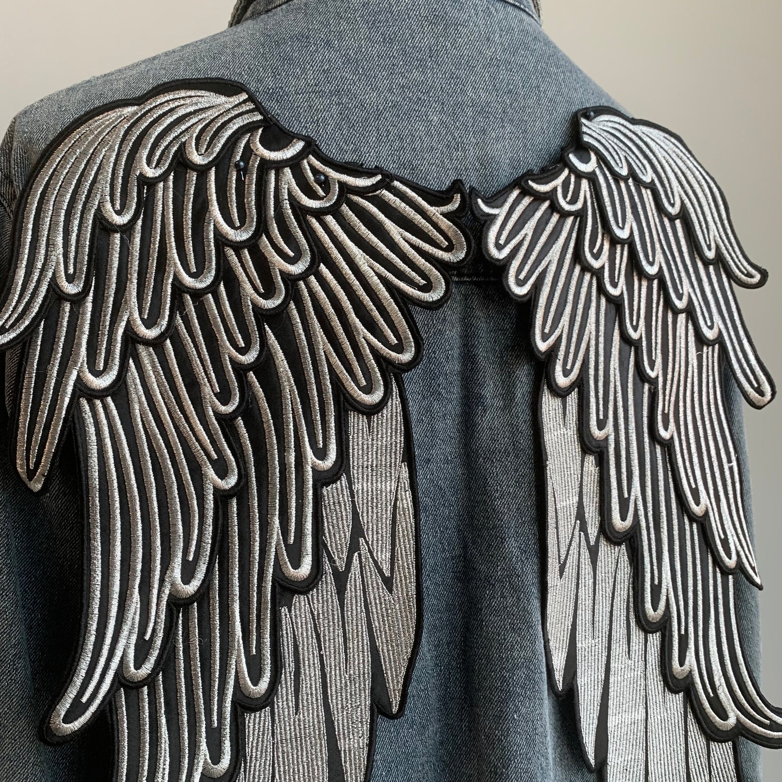 Large Embroidered Silver Angel Wings Patch for Costume Sew on Appliqué ...