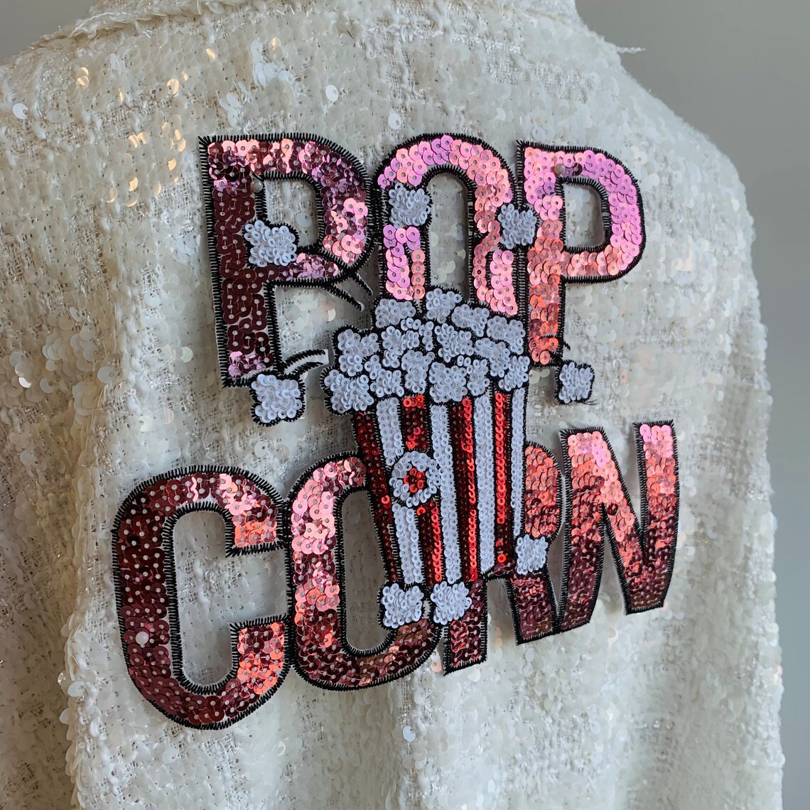 Glamorous Delight: Large Sequined Popcorn Iron-on Patch With Playful ...