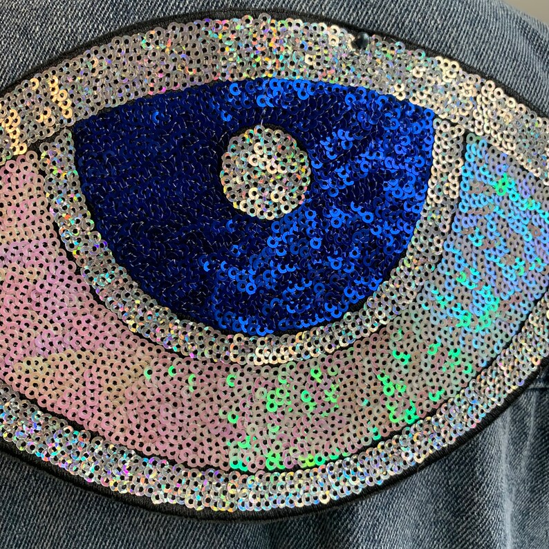 Silver Sequin Evil Eye Iron on Patch - Mystical Protection ...