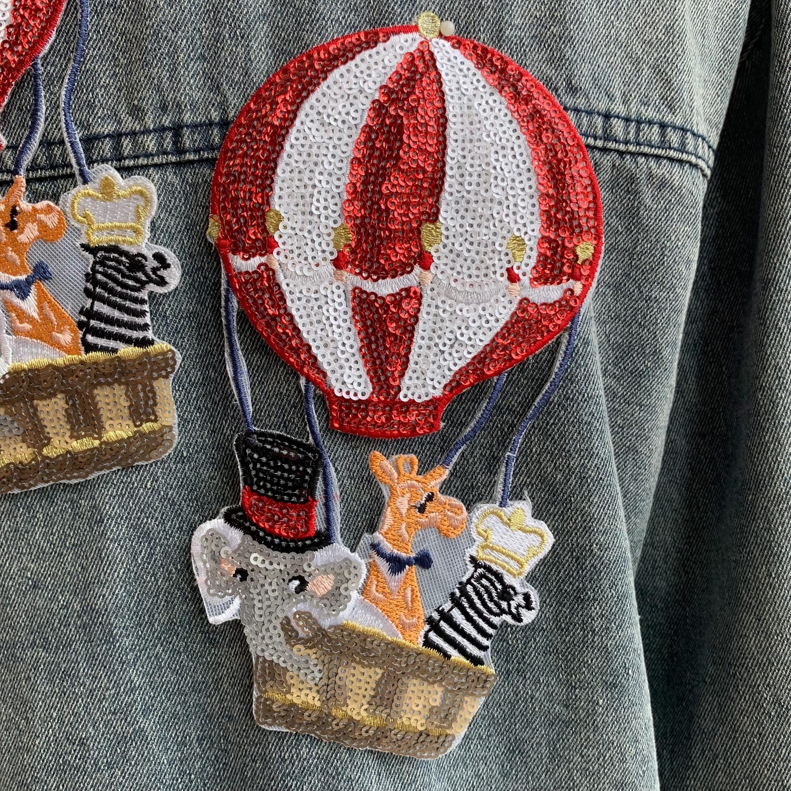 Adorable Hot Air Balloon Animal Patch | Sequin and Embroidered Iron-on ...