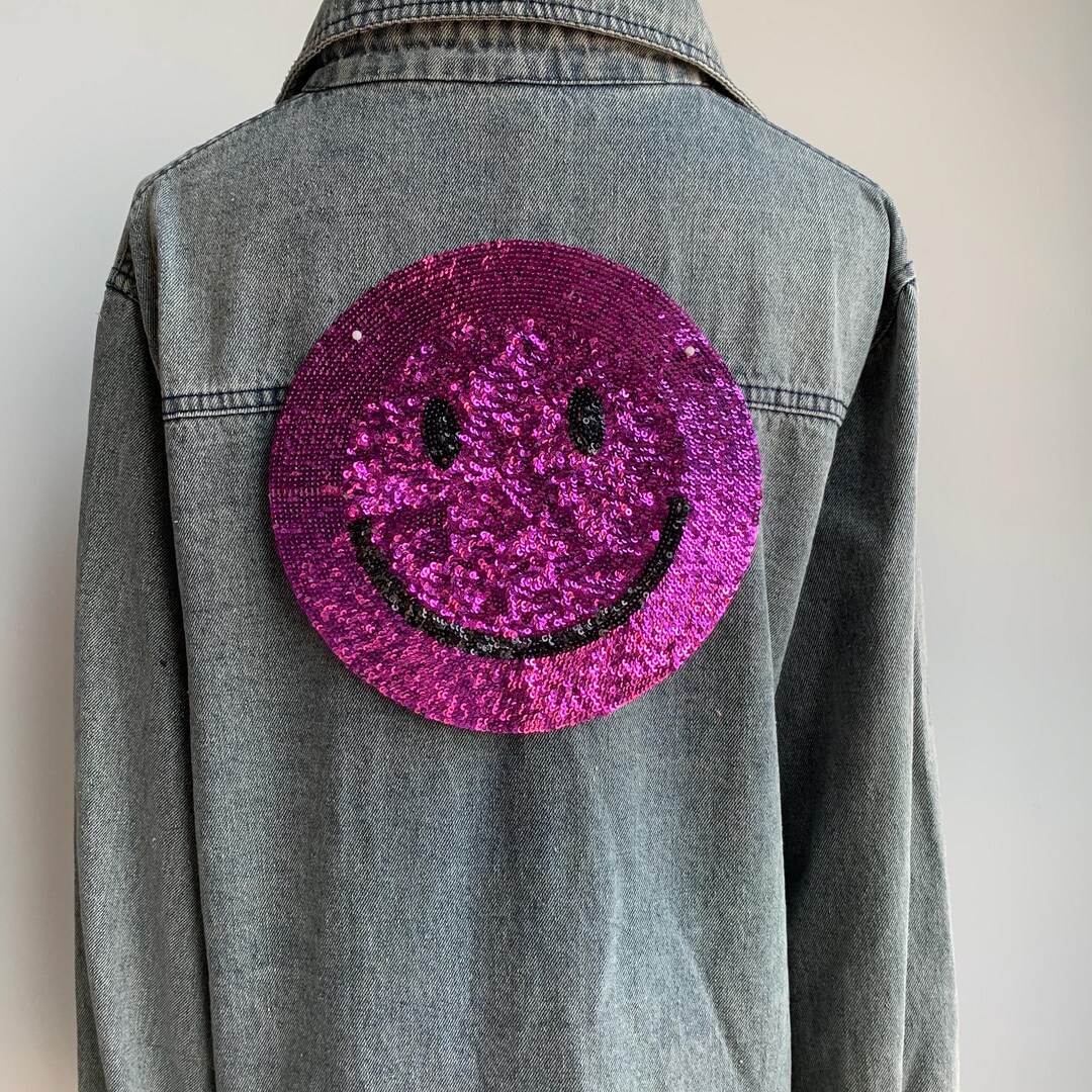 Large Sequins Smiley Face Iron on Patch - Happy Face - Orange and Yellow or Pink - Etsy