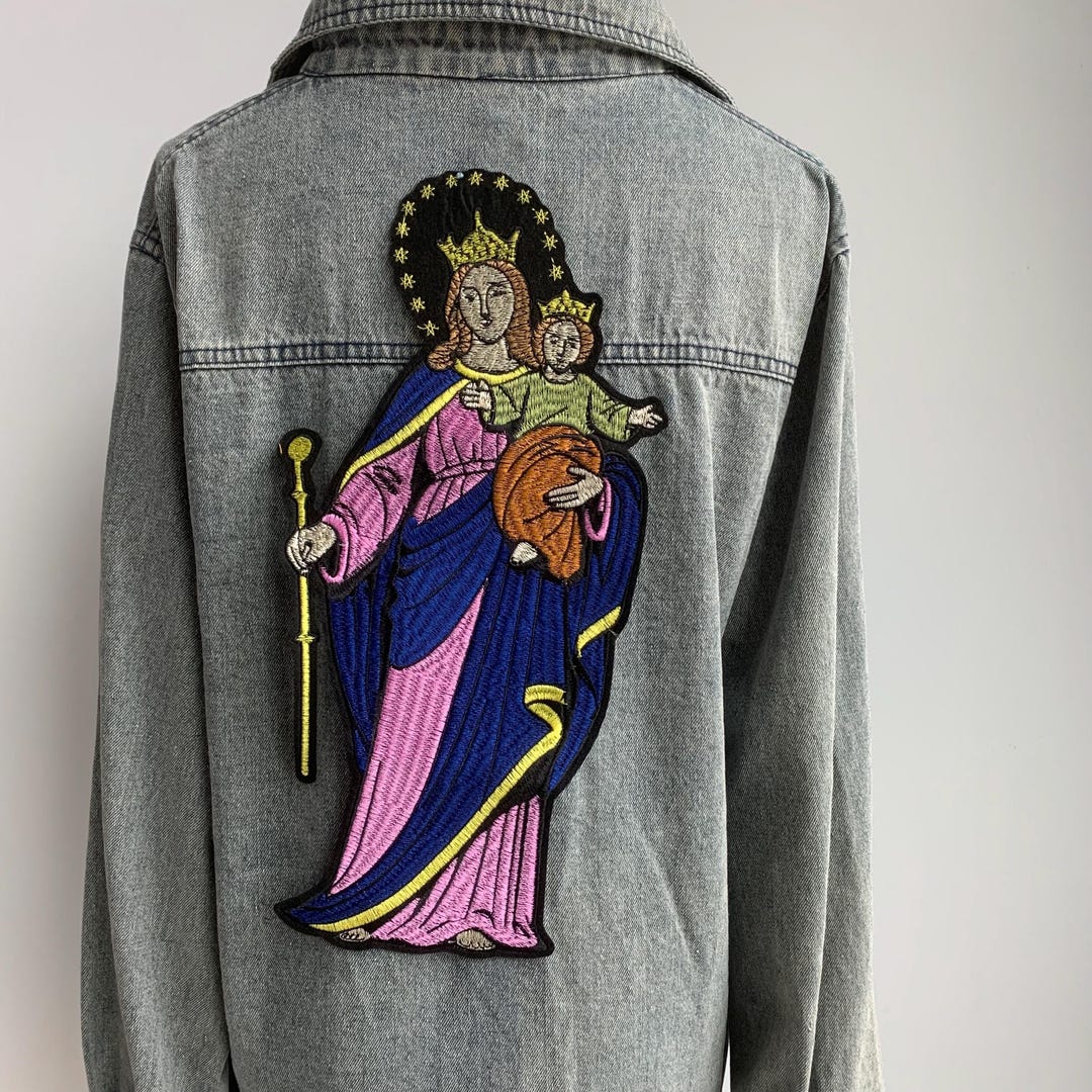 Embroidered Virgin Mary Patch: Catholic Sacred Icon Appliqué - Etsy