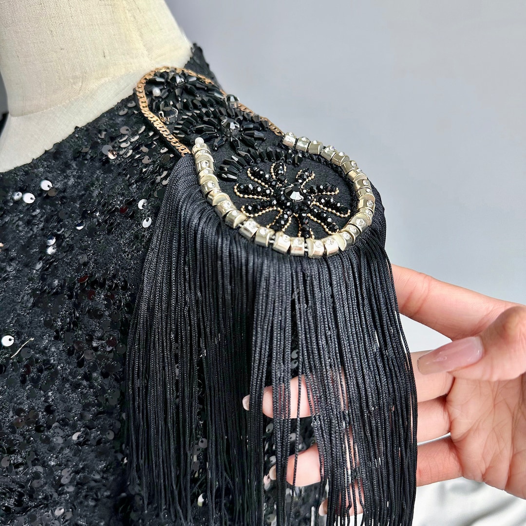 Handcrafted Beaded Black Epaulet With Tassels - Etsy