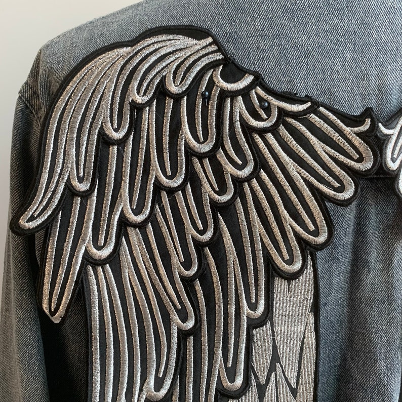 Large Embroidered Silver Angel Wings Patch for Costume Sew on Appliqué ...