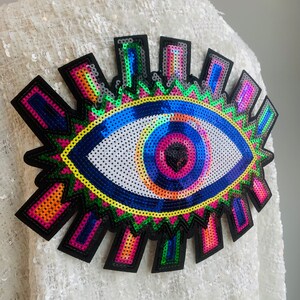 Large Colorful Sequin Evil Eye Iron-on Patch: Handmade Talisman (9.5 X ...