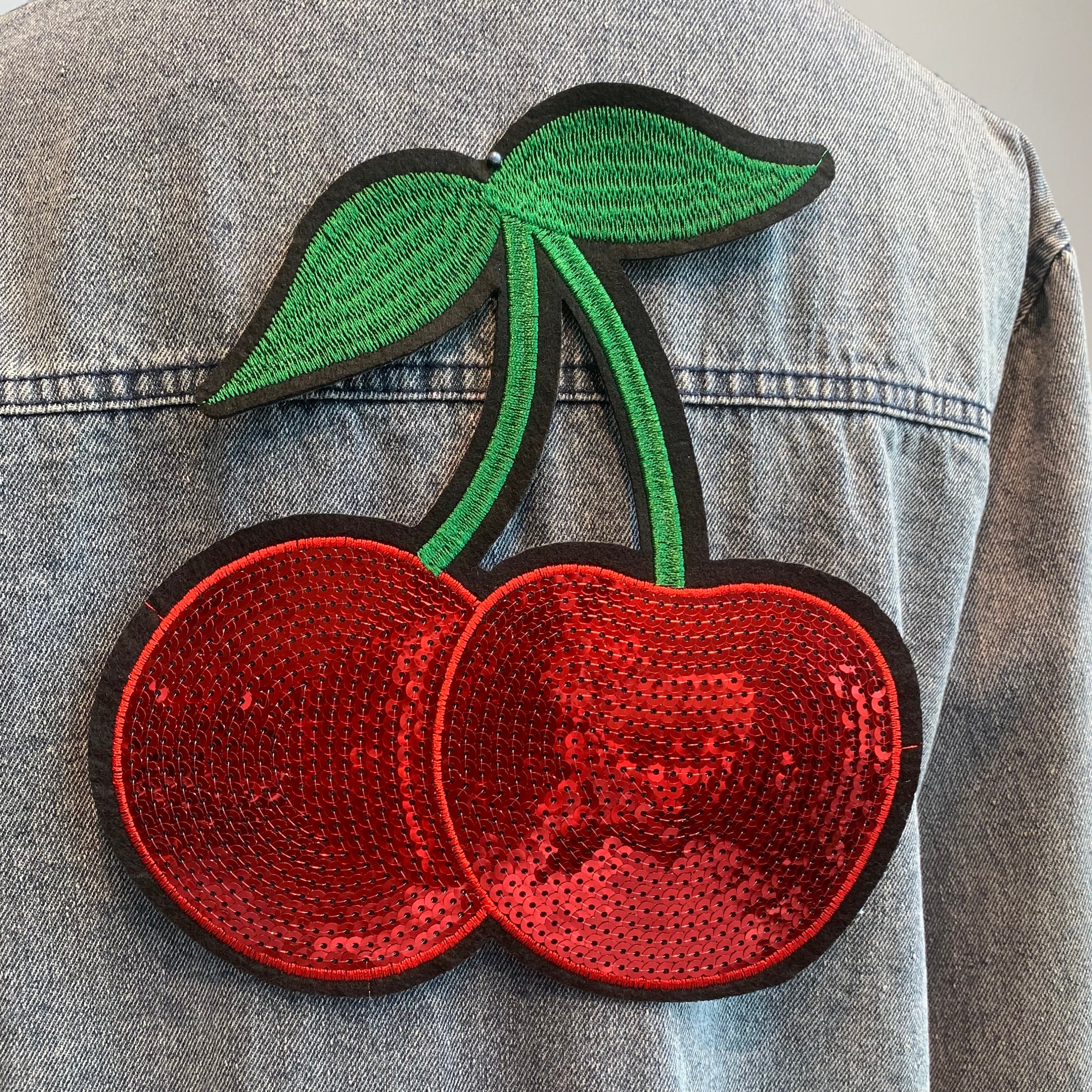Large Sequin Cherry Iron-on Patch | Sparkling Embroidered Fruit ...