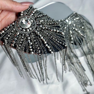 Elegant Silver Beads Rhinestone Shoulder Epaulet Decoration With Long ...