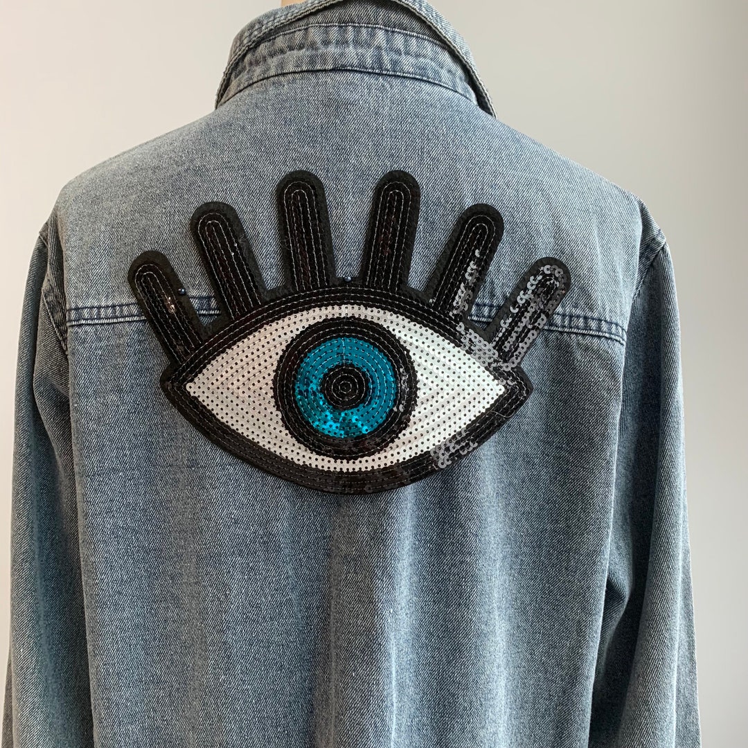 Large Sequins Evil Eye Iron on Patch for Denim Jacket Applique - Etsy