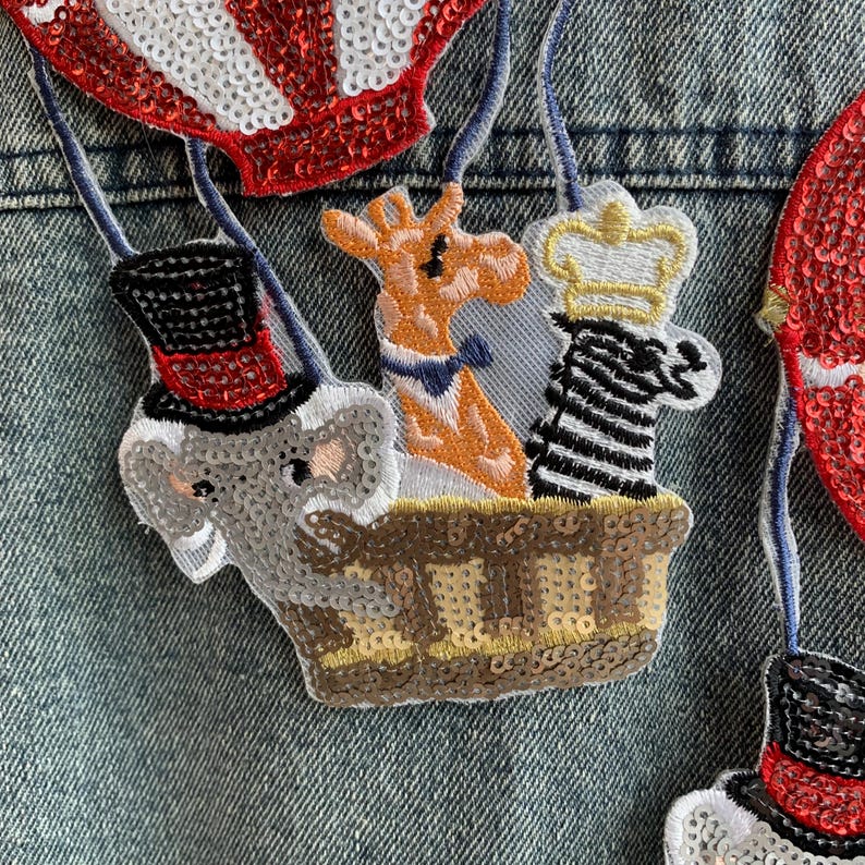 Adorable Hot Air Balloon Animal Patch | Sequin and Embroidered Iron-on ...