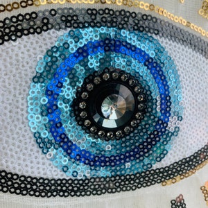 Large Sequins Evil Eye Patch With Rhinestone Eye Sew on Applique - Etsy