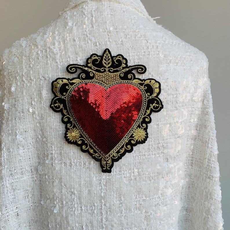 Beaded Sequins Sacred Heart Sew on Patch for Jacket - Etsy