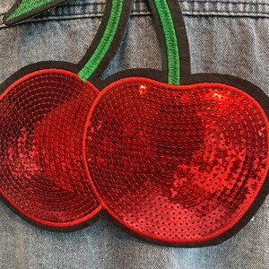 Large Sequin Cherry Iron-on Patch | Sparkling Embroidered Fruit Applique - Etsy
