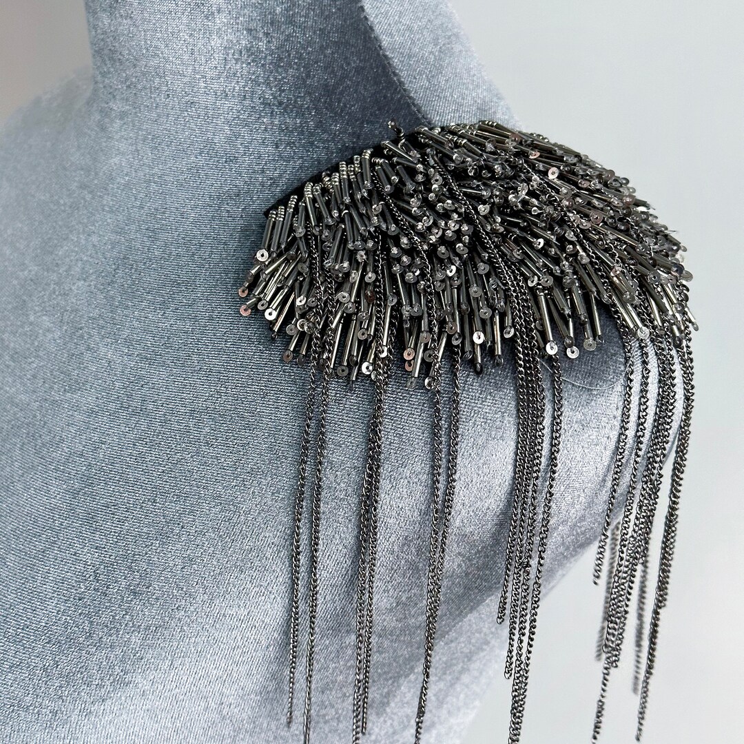 Silver Fringe Epaulet Statement Shoulder Accessory for Suit - Etsy