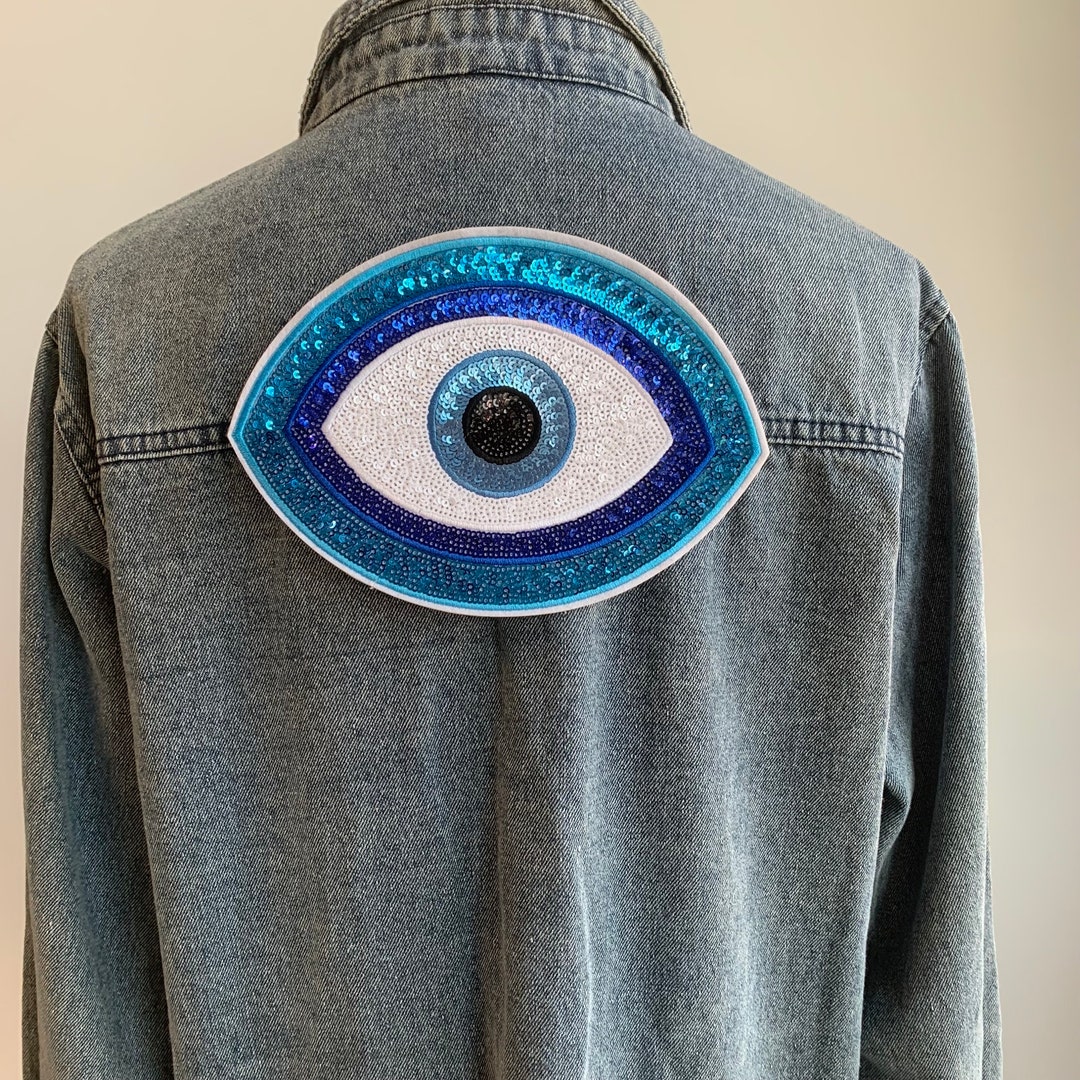 Large Blue Sequins Evil Eye Iron-on Patch - Ward off Negativity in ...