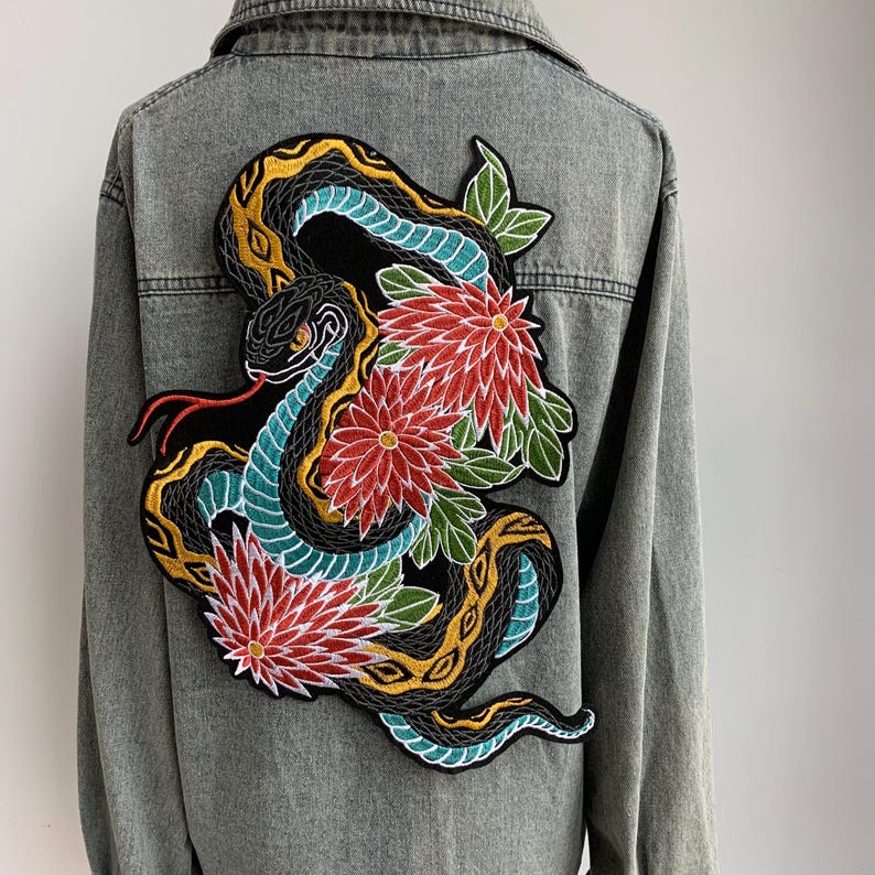 Large Embroidered Snake Patch – Gothic Iron-on Appliqué for Jackets ...