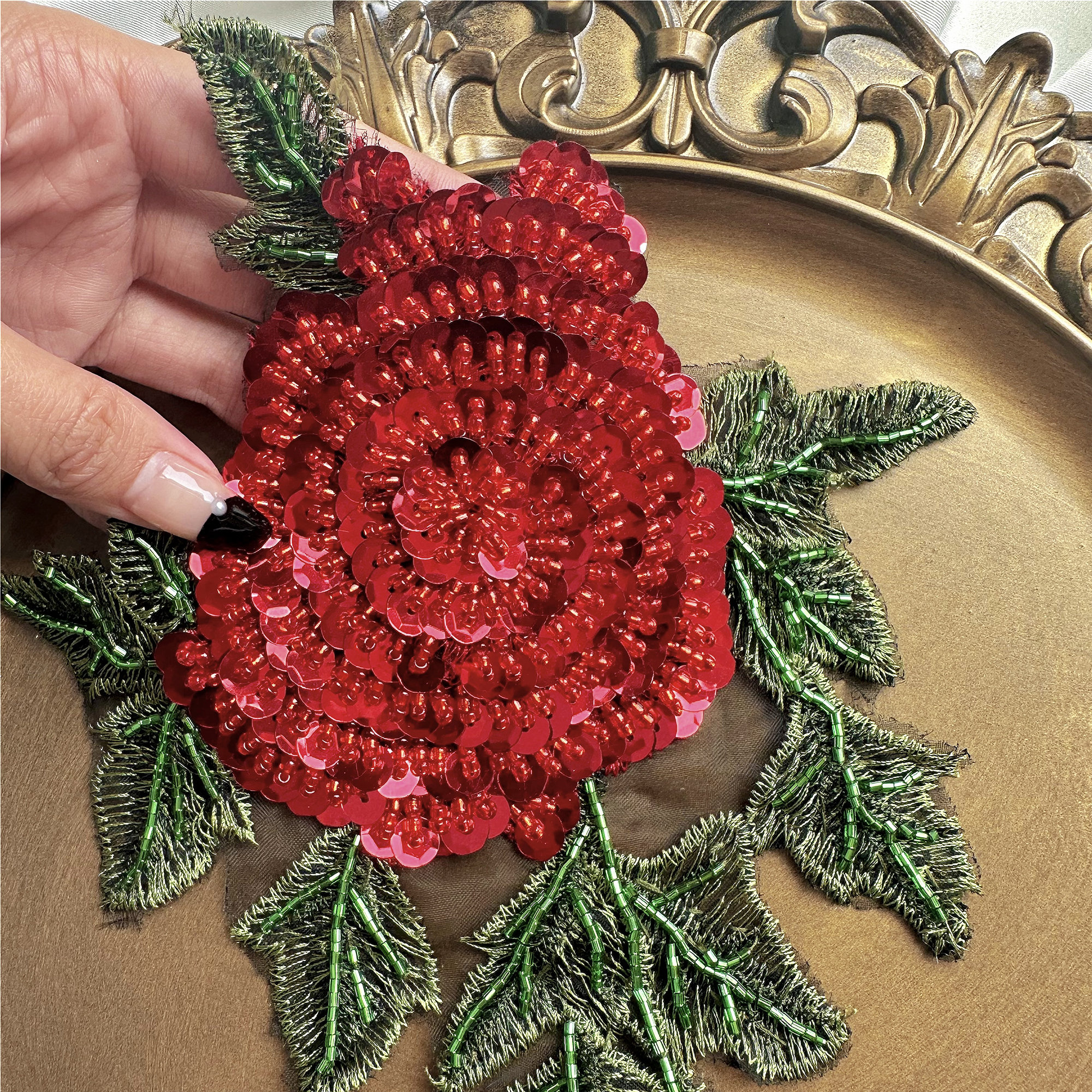 Sequin Rose Patches Green Leafy Flowers Embroidered Vintage - Etsy