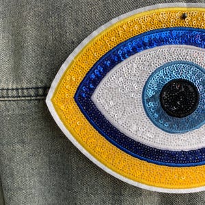 Large Blue Sequins Evil Eye Iron-on Patch - Ward off Negativity in ...