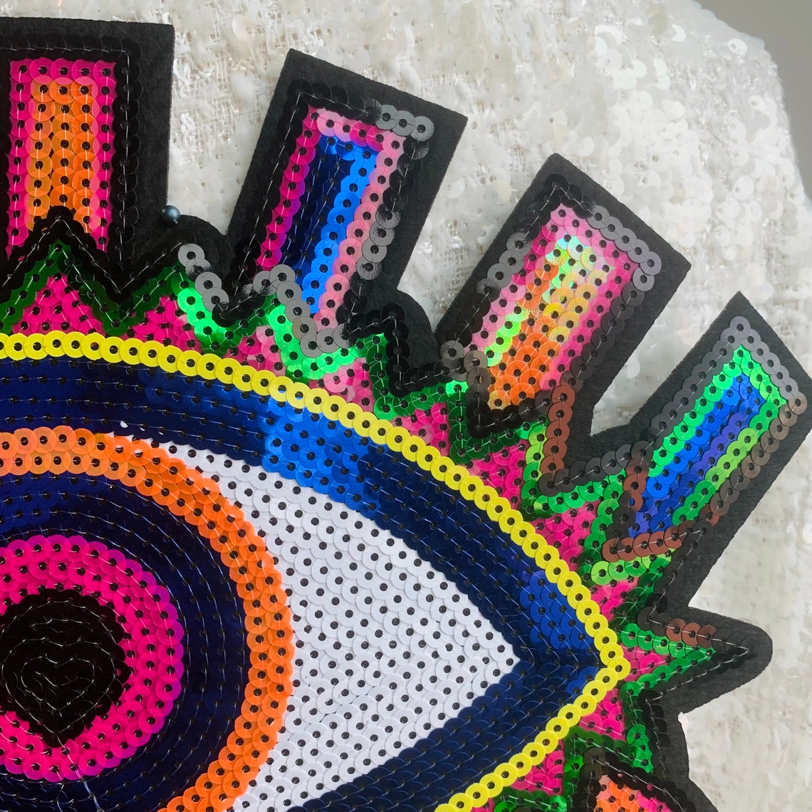 Large Colorful Sequin Evil Eye Iron-on Patch: Handmade Talisman (9.5 X ...