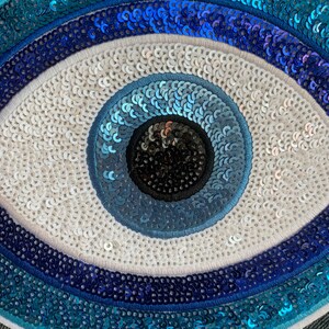 Large Blue Sequins Evil Eye Iron-on Patch - Ward off Negativity in ...