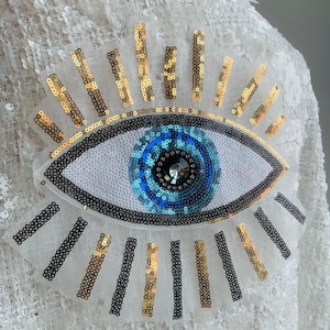 Large Sequins Evil Eye Patch With Rhinestone Eye Sew on Applique - Etsy