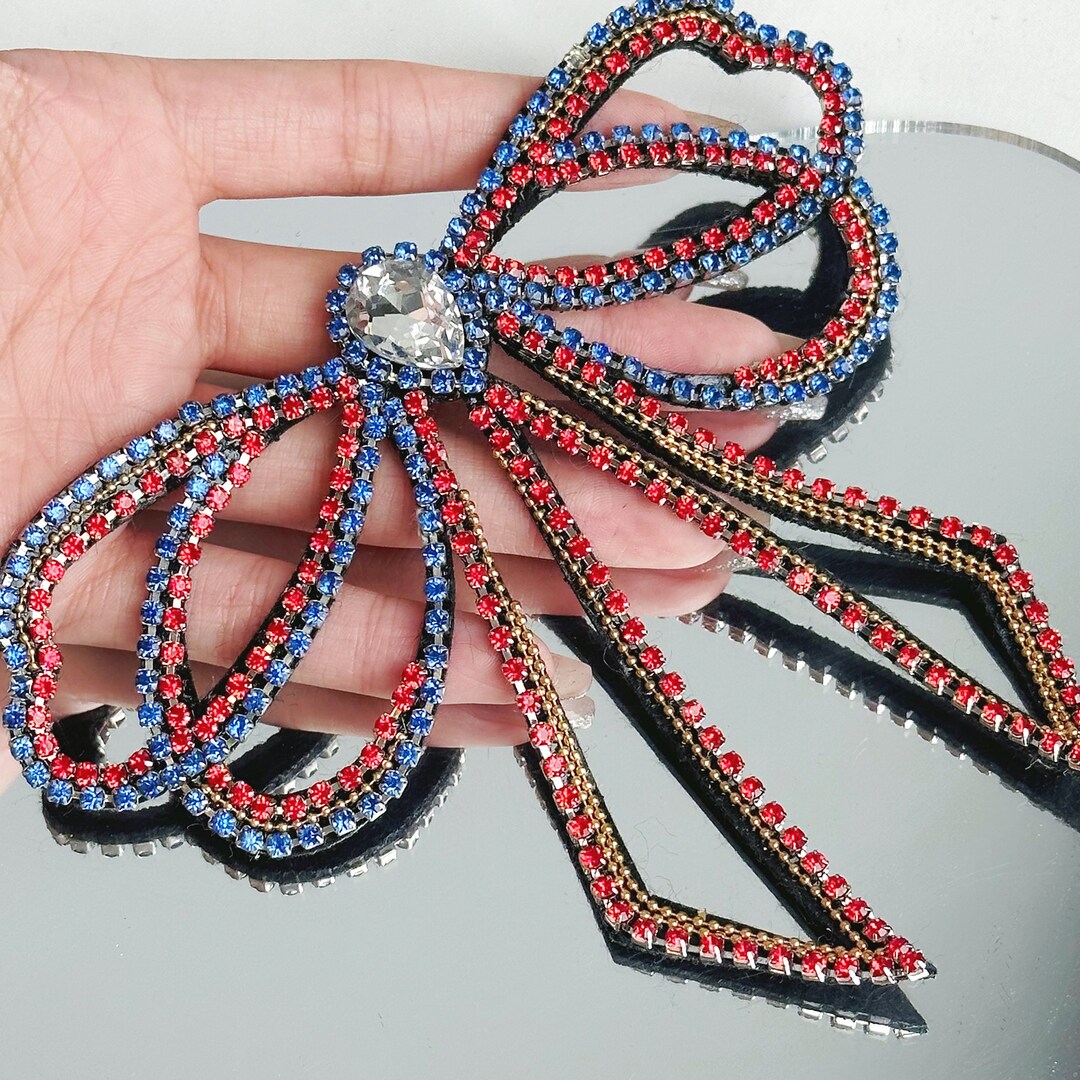 Delicate Bow Patches Rhinestone Beaded Applique Supplied for T-shirs ...