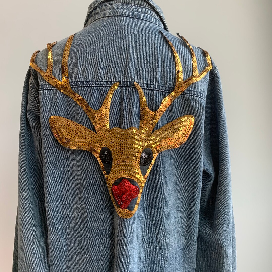 Large Sequins Christmas Deer Iron-on Patch - Festive Reindeer Applique for Holiday DIY Crafts ...