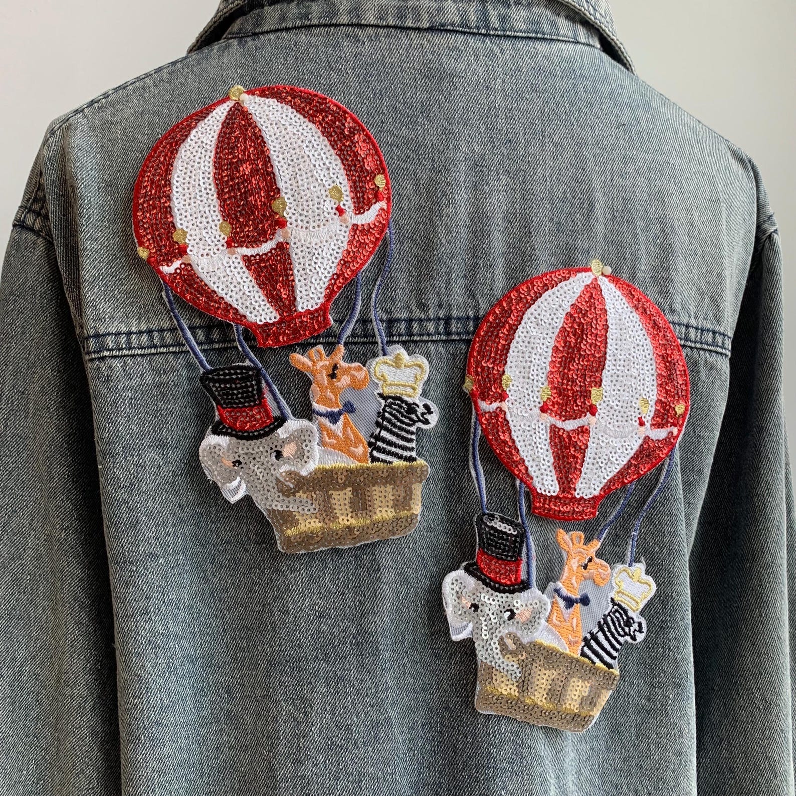 Adorable Hot Air Balloon Animal Patch | Sequin and Embroidered Iron-on ...