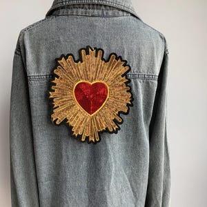 Christian Sequins Sacred Heart Iron on Patch for Denim Jacket Applique ...