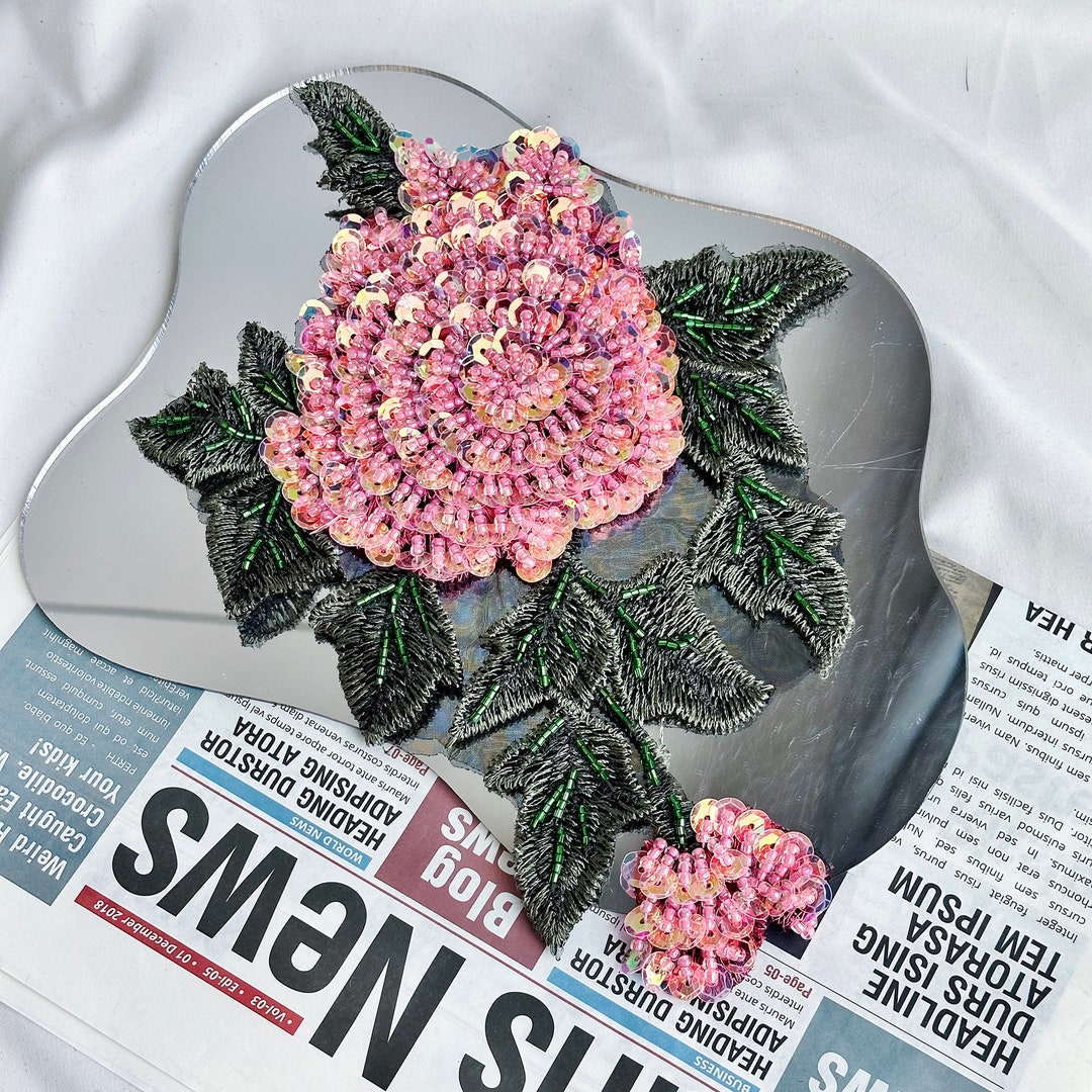 Sequin Rose Patches Green Leafy Flowers Embroidered Vintage Clothing 3d ...