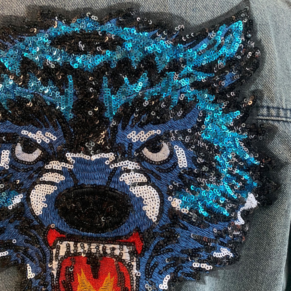 Extra Large Sequins Wolf Sew on Patch for Jeans Jacket Back Appliqué - Etsy