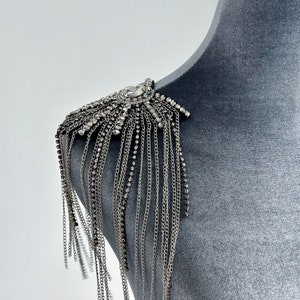 Elegant Silver Beads Rhinestone Shoulder Epaulet Decoration With Long ...