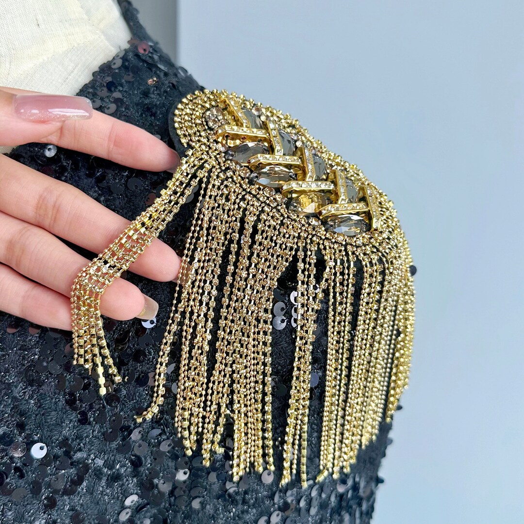 Golden Elegance: Handmade Gold Rhinestone Shoulder Decoration With Gold ...
