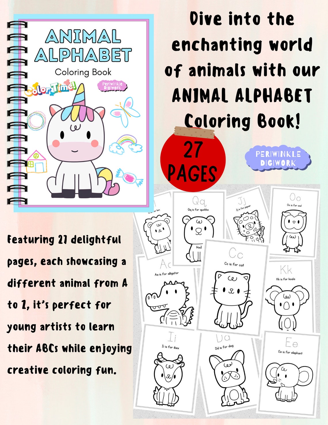 Printable Animal Alphabet Coloring Book for Preschool | Activity Book ...