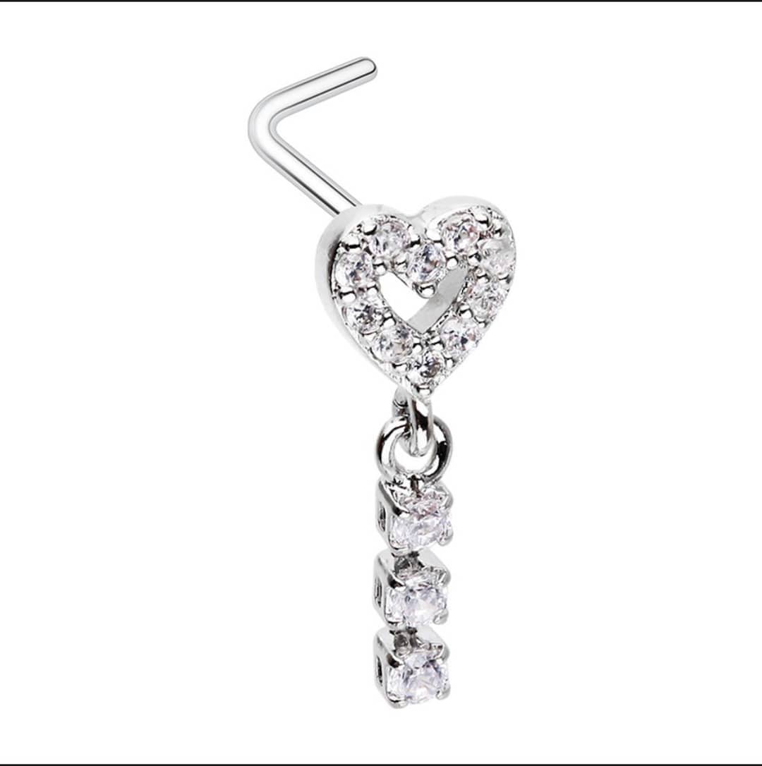 Surgical Steel Heart Dangle Nose Stud - Etsy
