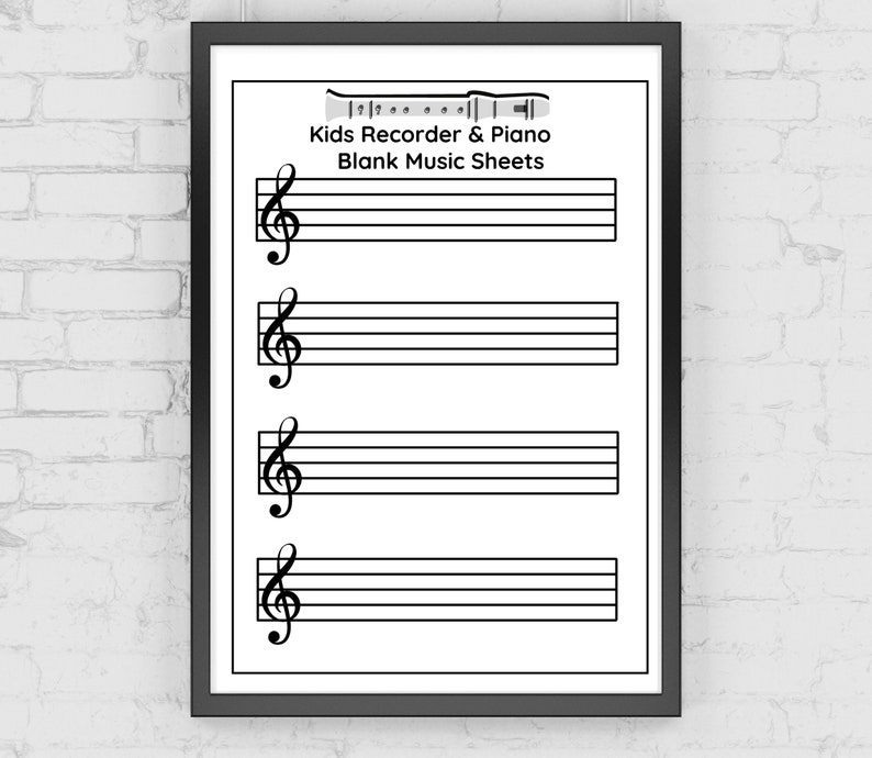 Kids Printable Sheet Music Sheet for Recorder and Piano| Blank Sheet ...