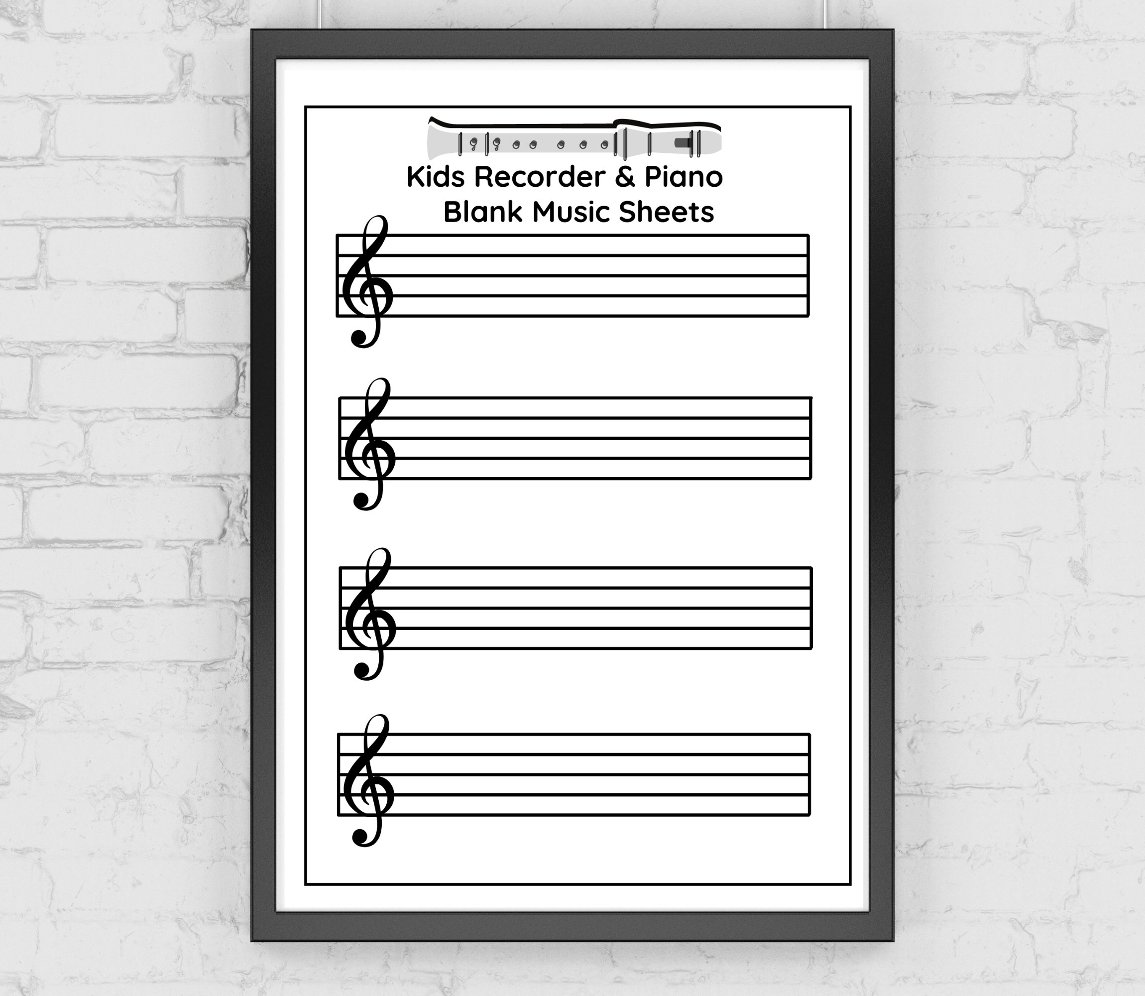 Kids Printable Sheet Music Sheet for Recorder and Piano| Blank Sheet ...