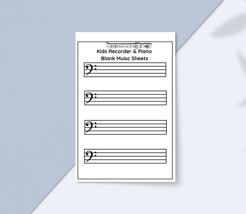 Kids Printable Sheet Music Sheet for Recorder and Piano| Blank Sheet ...