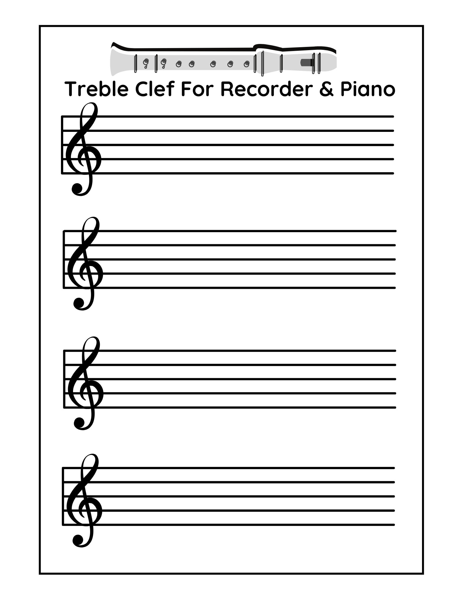 Homeschool Printable Worksheet for Recorder and Piano| Blank Sheet ...
