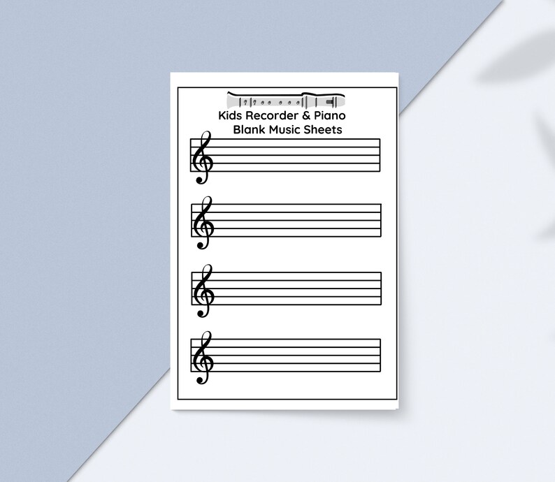 Kids Printable Sheet Music Sheet for Recorder and Piano| Blank Sheet ...