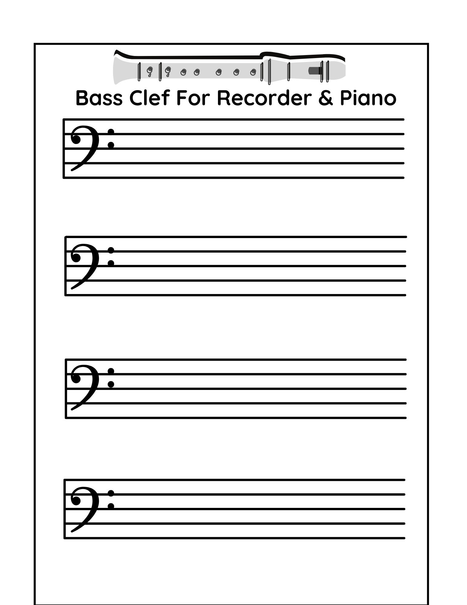 Homeschool Printable Worksheet for Recorder and Piano| Blank Sheet ...