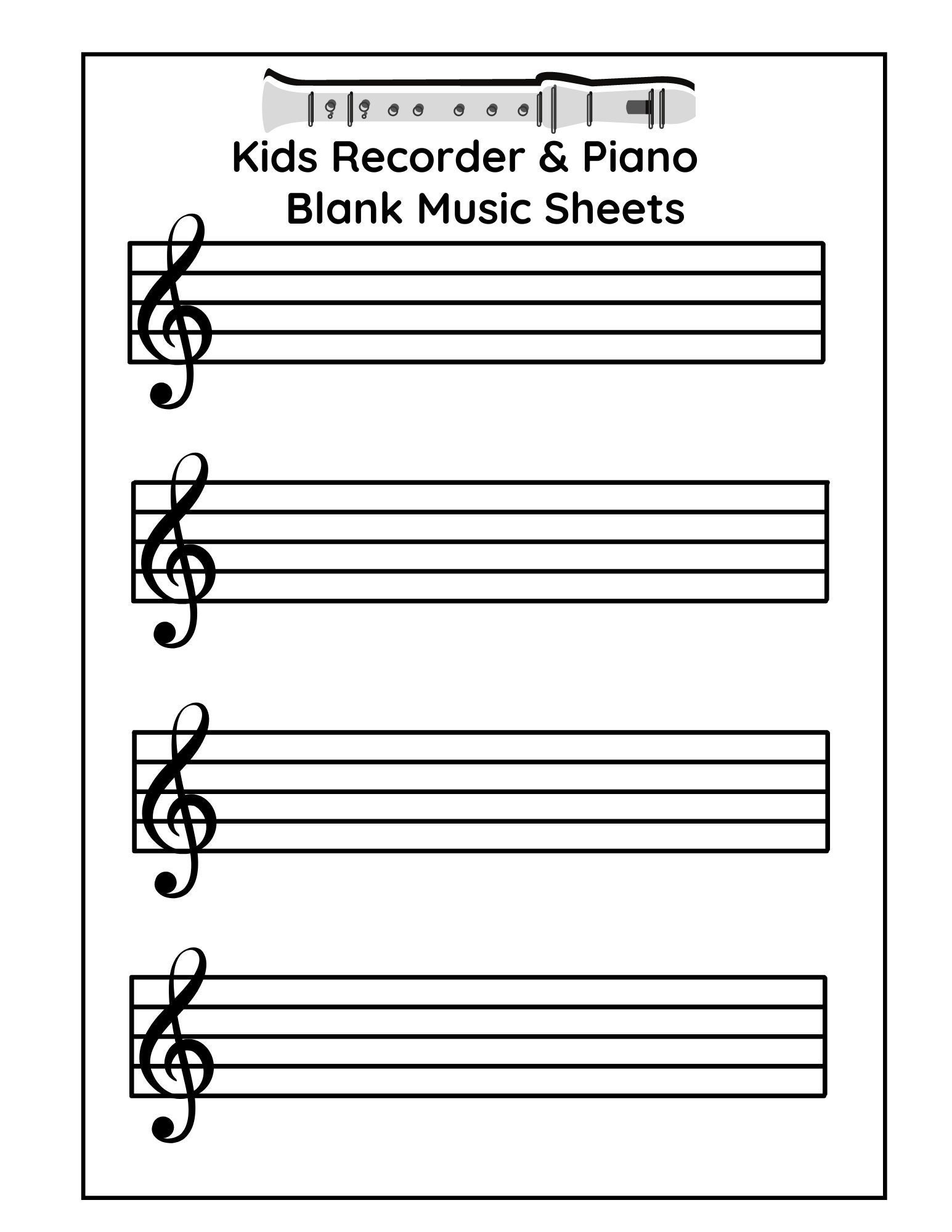 Kids Printable Sheet Music Sheet for Recorder and Piano Blank Sheet ...
