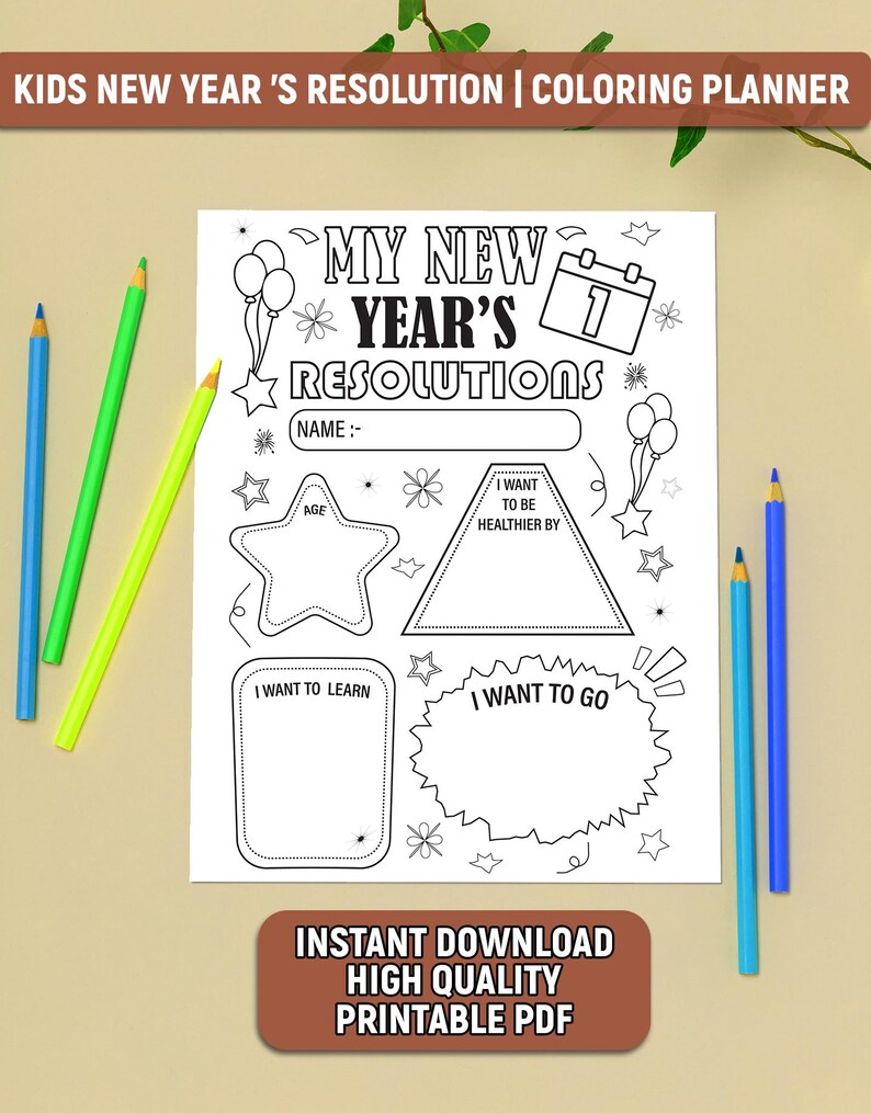 New Years Resolution 2025 for Kids | Instant Download | Digital File ...