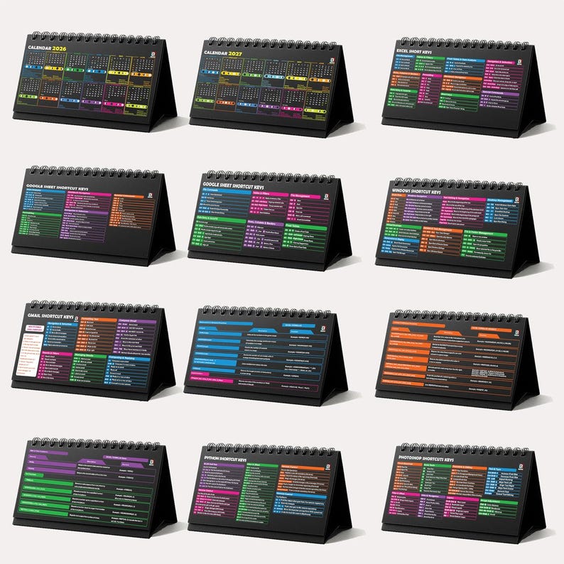 Kawaii Cat Desk Calendar 2026-2027 + Excel Shortcuts Desk Pad - Etsy