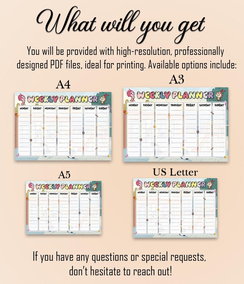 Kids Weekly Calendar Printable, Cute Kawaii Homeschool Schedule ...