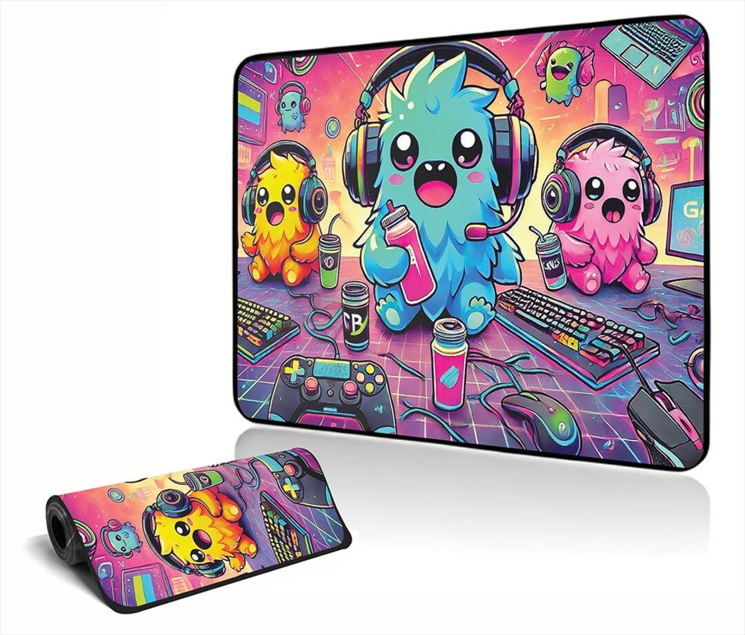 Cute Kawaii Cyberpunk Monster Gaming Desk Mat | Colorful Gamer Setup ...